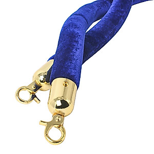 NovelBee 2 Pack of 5 Feet Velvet Rope with Gold Plated Hooks,Crowd Control Stanchion Post Queue Line Barrier (Blue)