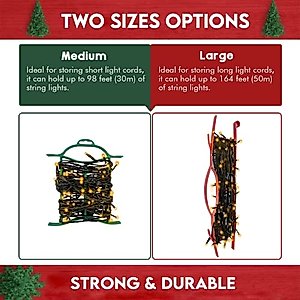 EDSRDUS Christmas Holiday Light Storage Box - Non-Woven Fabric, with 3 Light Storage Wraps, Lights Organizer Container Reinforced Stitched Handles（Light String not Included）