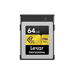 Lexar Professional 64GB CFexpress Type B Memory Card, Up To 1750MB/s Read, Raw 4K Video Recording, Supports PCIe 3.0 and NVMe (LCFX10-64GCRBNA)