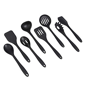 AmazonCommercial Non-Stick Heat Resistant Silicone Cooking Utensil Set, Set of 8 Utensils, Black