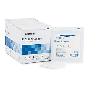 McKesson Split Sponges, Sterile, 100% Cotton, I.V. Drain Split Dressing, 2 in x 2 in, 2 per Pack, 700 Packs, 1400 Total