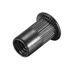 uxcell M5 Rivet Nuts Carbon Steel Zinc-Plated Knurled Flat Head Threaded Insert Nut Black 50Pcs