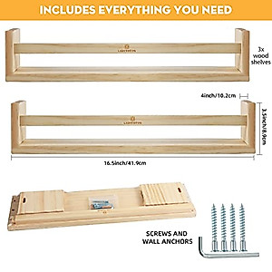 LIGHTOTOS 3 Pack Nursery Book Shelves 16.5 Inch Shelf Organizer, Floating Wall Bookshelf for Home Décor (Natural Wood)