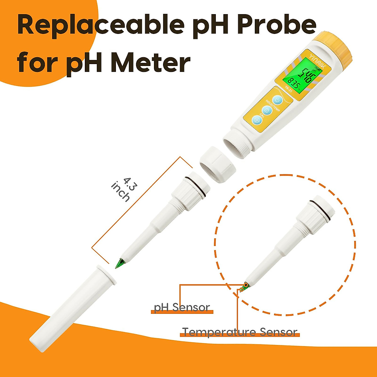 YINMIK pH Meter Replacement Probe, New Spear Tip pH Electrode for Food pH Meter, Digital pH Sensor for Food and Semi-Solid pH Tester