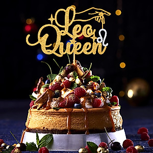 Leo Queen Cake Topper, Big Leo Energy/Leo Season Cake Decor in July August, 12 Zodiac Constellation Leo Birthday Party Decoration Supplies for Women, Gold Glitter