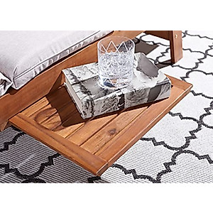 Safavieh PAT7300E Collection Emely Acacia Wood Expandable Loveseat Outdoor Daybed, Natural/Light Grey