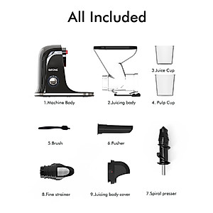 SiFENE Cold Press Juicer Machine, Compact Single Serve Slow Masticating Juicer, Vegetable and Fruit Juice Maker Squeezer Machines, Easy to Clean, BPA Free (Black)