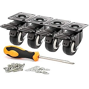 2" Swivel Caster Wheels with Safety Dual Locking and Polyurethane Foam No Noise Wheels, Heavy Duty - 150 Lbs Per Caster (Pack of 4)