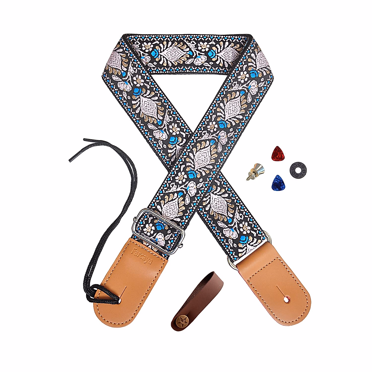 Farcaya Ukulele Strap Jacquard Flower for Soprano Concert Tenor Baritone UKE Neck Strap Lock Button (White Flower)