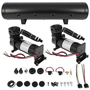 STAYTOP Dual Air Compressors 5 Gallon Air Tank for Air Suspension/Air Ride Bag/Train Horn/Spring, Onboard Air System Kit 200 psi Compressors