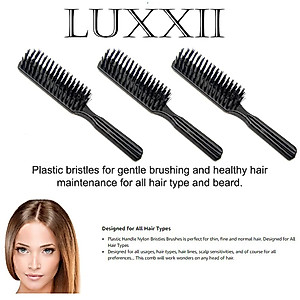 LUXXII (3 Pack) 6" Pocket Plastic Handle Nylon Bristle Brush Hair Comb Designed for All Hair Types (A)