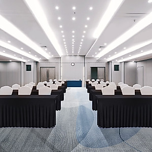 BDDC Table Skirts for Rectangle Tables 6ft - One-Piece Black Table Covers for 6 Foot Tables, Wrinkle Resistant Ruffles Elastic Table Cover and Table Skirt for Banquets, Weddings, Parties