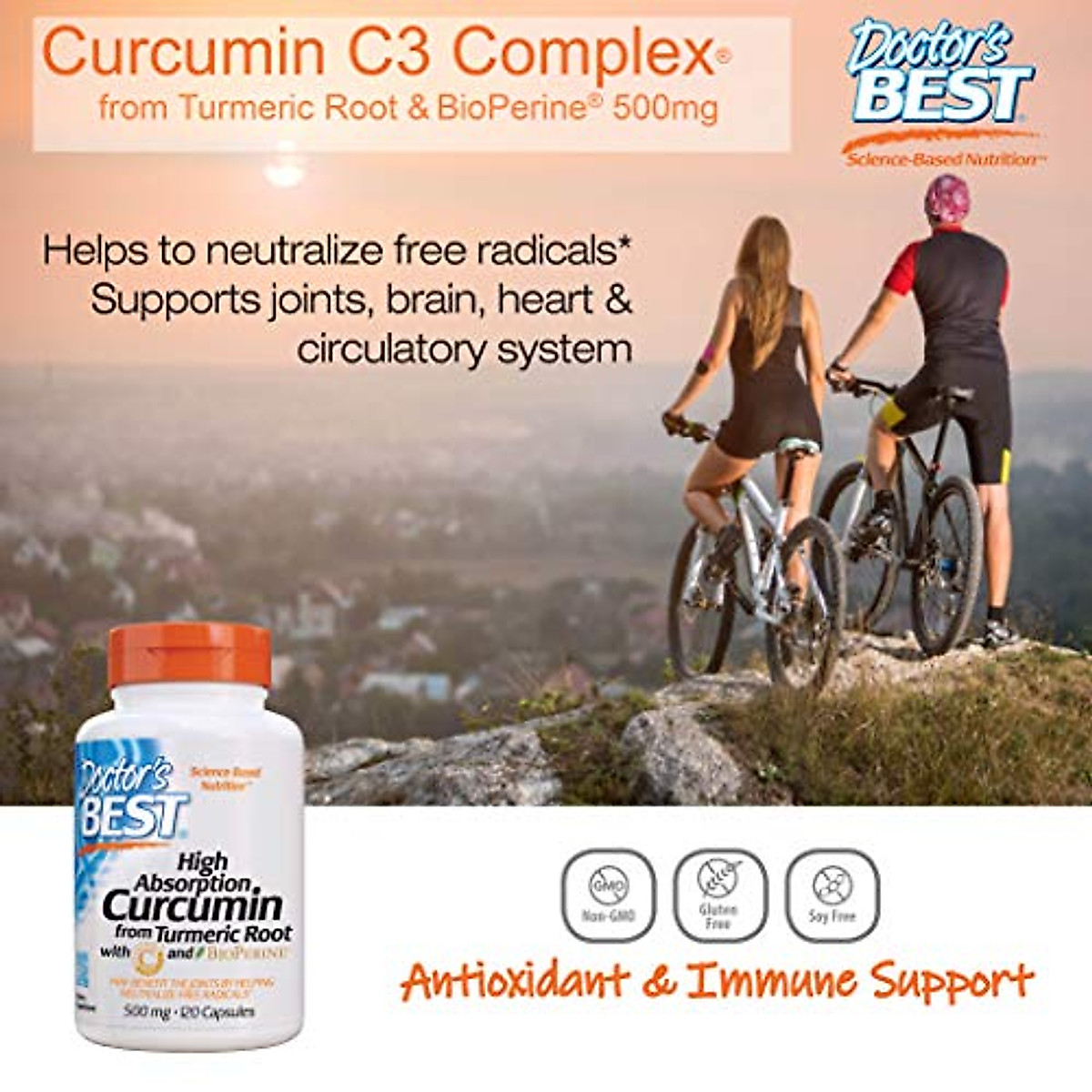 Doctor's Best DRB-00107 High Absorption Curcumin From Turmeric Root with C3 Complex & BioPerine 500mg (120 Capsules)