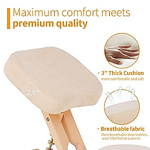 OXFIELD Ergonomic Kneeling Chair,Adjustable Kneeling Stool for Home and Office,Wooden Kneeling Chair with 3”Thick Comfortable Cushions& Smooth-Moving Wheels