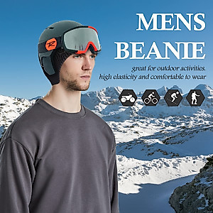 Winter Beanie Hats for Men Outdoor Stretchy Knit Ski Caps with Earflap Windproof (1, Black)