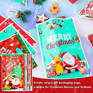 Abeillo 50Pcs Christmas Goodie Bags for Kids, Santa Claus Theme Party Favor Bags Christmas Gift Bags Medium Size Plastic Gift Bags Bulk for Kids (10 x 7Inch)