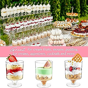 Zezzxu 5 oz Mini Dessert Cups with Spoons, 40 Pack Small Dessert Cups Plastic Footed Wine Glasses for Serving Trifles, Appetizers, Puddings, Mousse, Parfait
