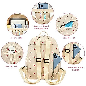 Bluboon Girls Mini Backpack Womens Small Backpack Purse Teens Cute Casual School Bookbag(Corduroy Strawberry)