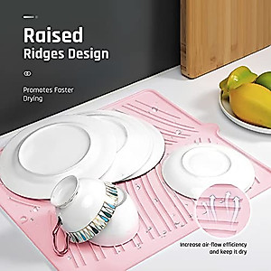 Nuovoware Silicone Dish Drying Mat, 16" x 14" Large Coffee Mat, Pink Kitchen Accessories, Dishwasher Safe Heat-Resistant Countertop Protection Trivet Multifunctional Kitchen Heat Proof Mat - Pink