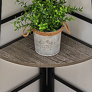 BON AUGURE Rustic Tall Corner Bookshelf, 5 Tier Wood and Black Metal Corner Ladder Shelf, Industrial Corner Bookcase and Gray Corner Shelf for Living Room, Bathroom, Kitchen (Dark Gray Oak)