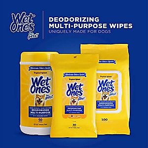 Wet Ones for Pets Deodorizing Multi-Purpose Dog Wipes With Baking Soda | Dog Deodorizing Wipes For All Dogs in Tropical Splash Scent, Wet Ones Wipes for Deodorizing Dogs | 50 Ct Cannister Dog Wipes