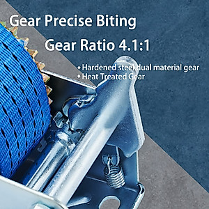 TYT 1200LB Boat Trailer Winch Strap Winch with Blue 26FT Rope, Hand Crank Winch with Hook, High Carbon Steel Dual Ratchet Gear Manual Winch for Towing Pulley Boat Trailer Truck RV Jet Ski Marine Winch