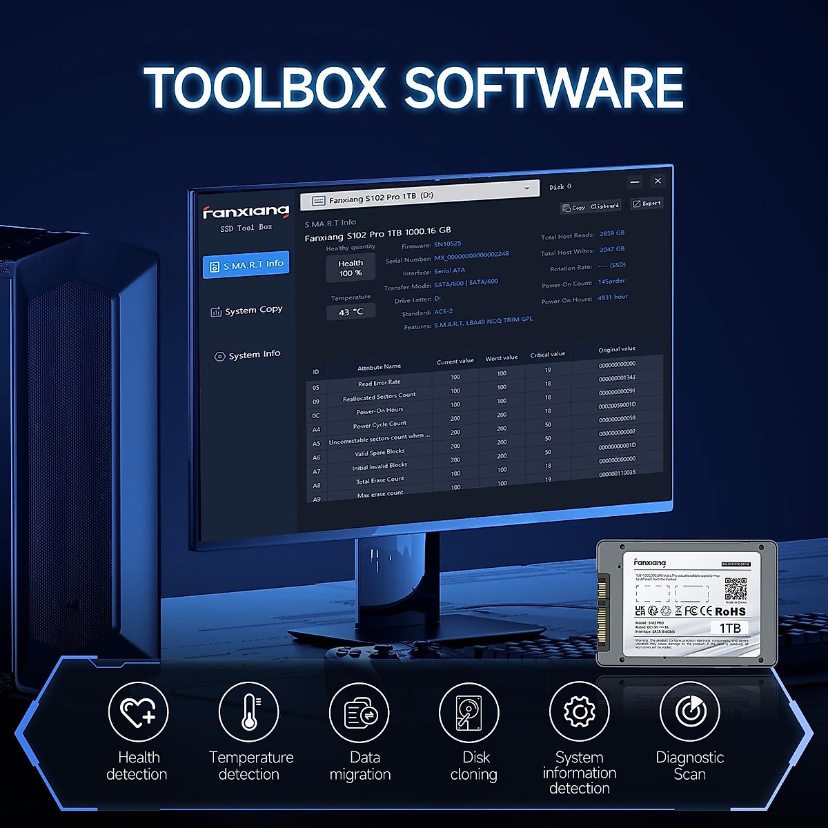 S102 Pro 1TB 2.5" SSD SATA Internal Solid State Drives, Up to 560MB/s, SLC Cache, 3D NAND TLC, Aluminum Alloy Shell, Compatible with Laptop and PC Desktops