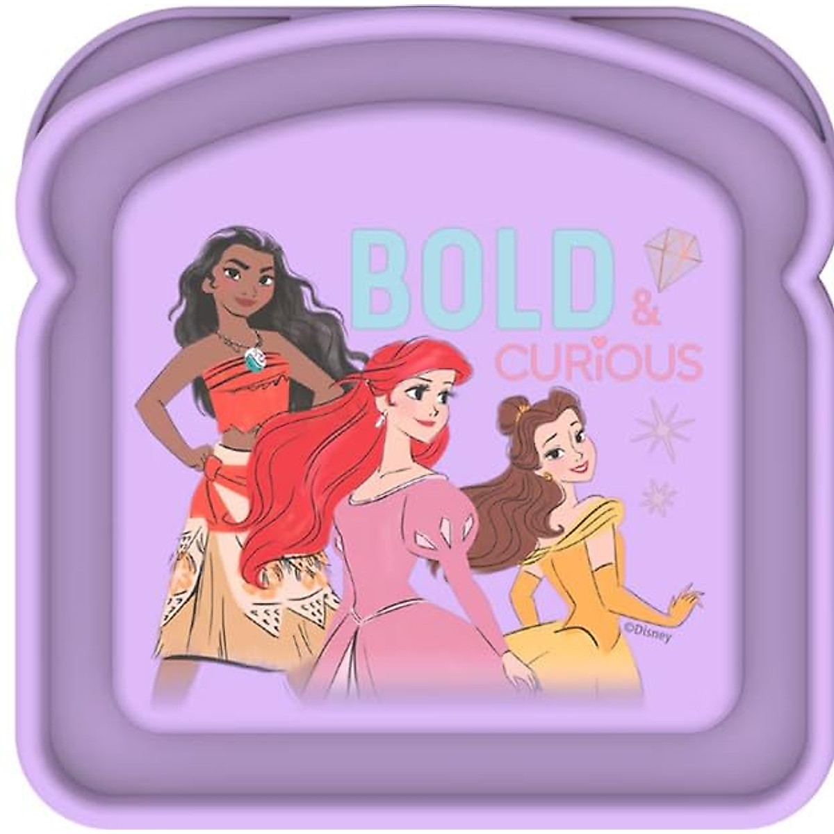 Purple Princess Ariel Belle and Moana Sandwich Box Compact Food Storage Container, BPA Free, Reusable, Great for Back to School, Lunch, Leftovers, and More, Plastic, Multicolor