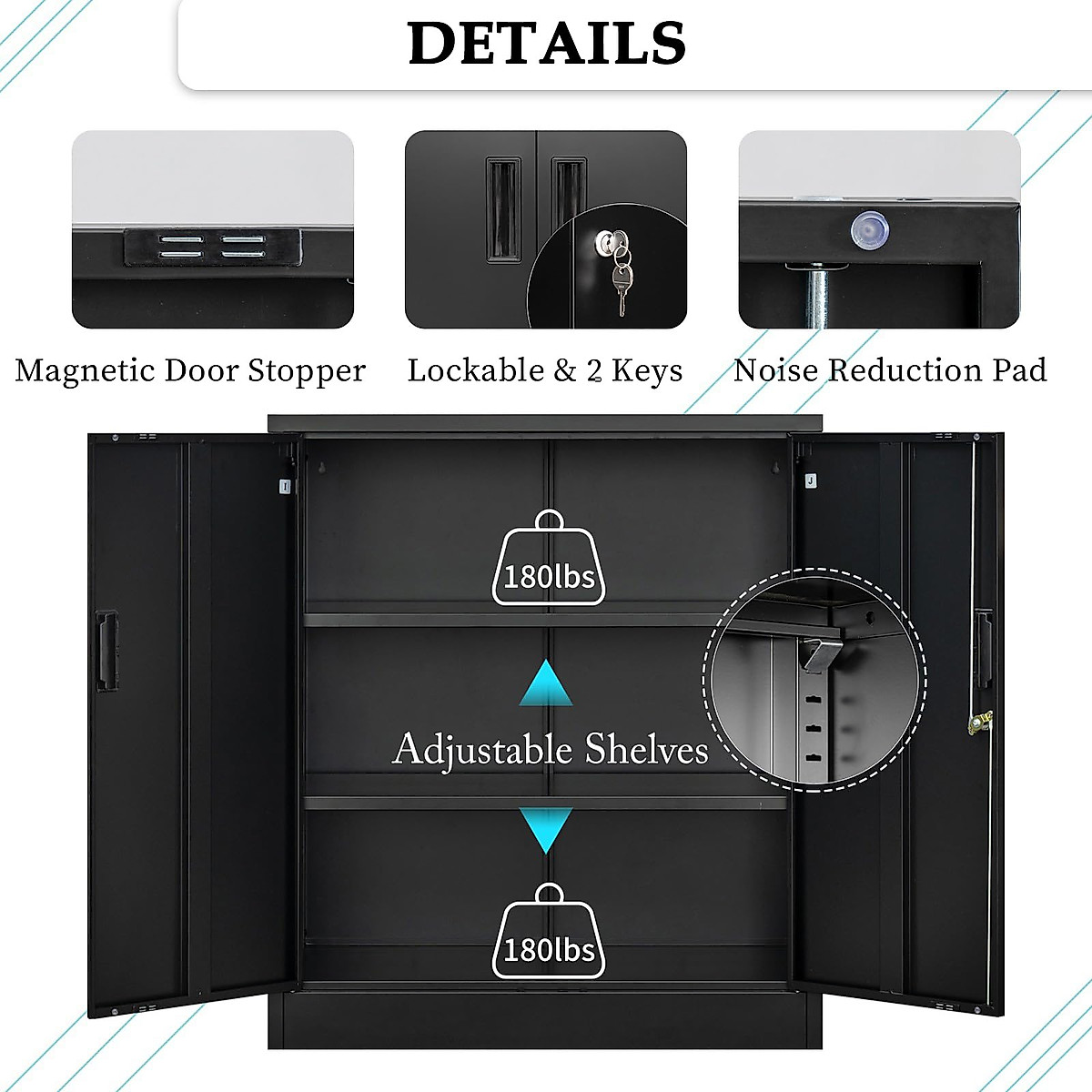 iDEKAI Metal Storage Cabinet with Lock, 36" Garage Storage Cabinets with 2 Lockable Doors and 2 Adjustable Shelves,Tall File Cabinet, Tool Cabinet for Office,Home,Garage,Gym,School (Black)