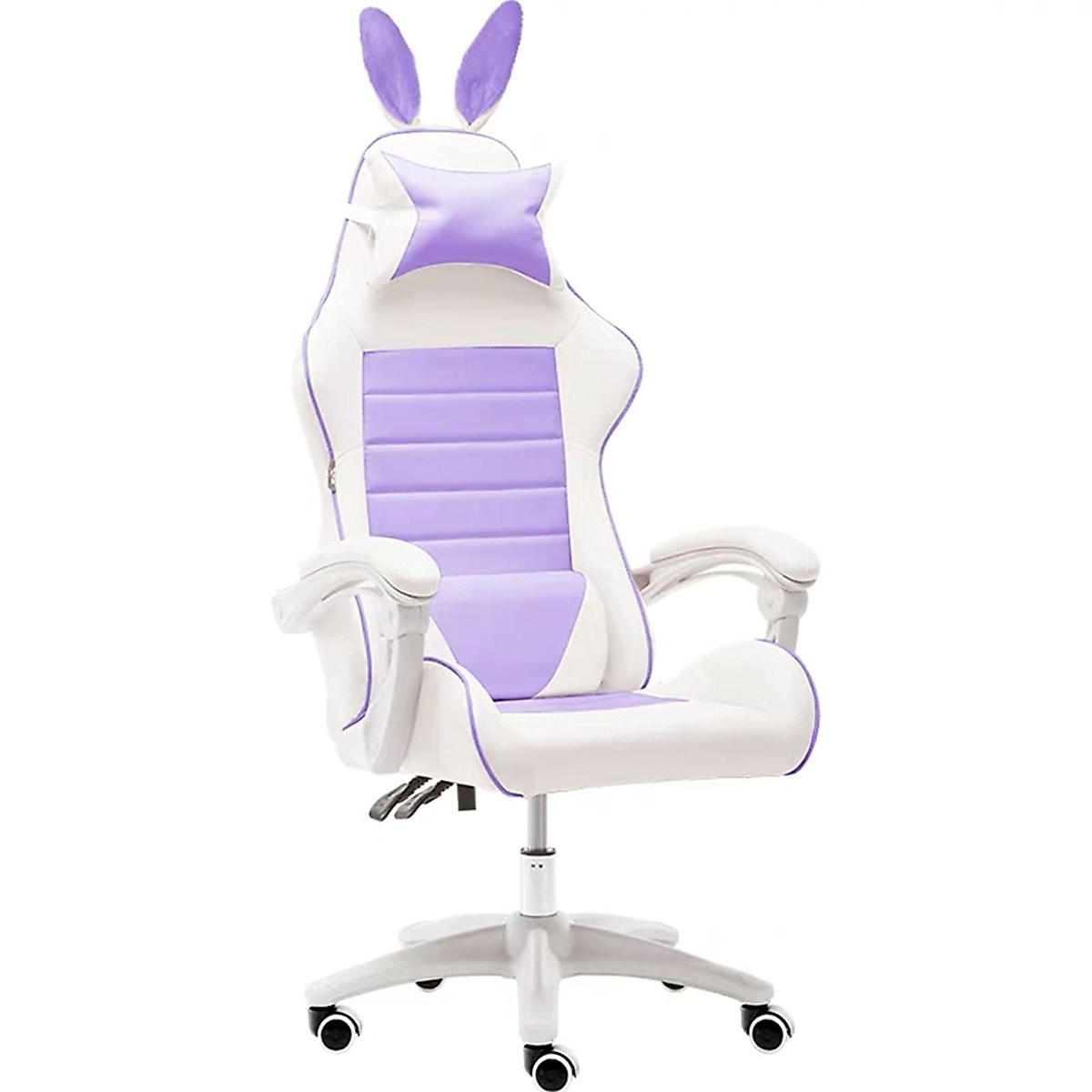 FFLLAS Gaming Chair Pink,Computer Office Chair Cute Pink Rabbit Style, with Retractable Arms and Footrest Adjustable Massage Lumbar Cushion Ergonomic Computer Desk Chair,Purple