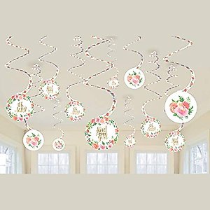 amscan Floral Baby Girl Hanging Swirl Decorations- 12 pcs.