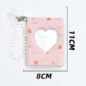 GOLDEN STRAWBERRY 4 PCS 6 Inch Photo Album 16 Pockets Photo Storage with Keychain Mini Photo Album Keychain for Picture Photo Card Holder Storage Book Wedding Anniversary Valentine Gift (Pink)