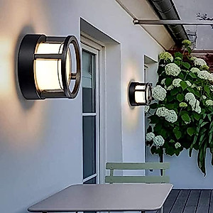 Mrdsre IP65 Waterproof Round Outdoor Garden Post Bollard Light Residential Lighting Column Lamp Aluminum Pathway Driveway Floor Lawn Landscape Lighting E27 Decoration Pillar Lantern Stigma Lamps