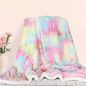 Sleepwish Cute Fuzzy Unicorn Blanket - Girls Rainbow Decorative Sofa Couch and Floor Throw Warm Cozy Super Soft Bed Cover Long Shaggy Hair Faux Fur Sherpa Pastel Pink Gifts for Women 63 x 79 Inches