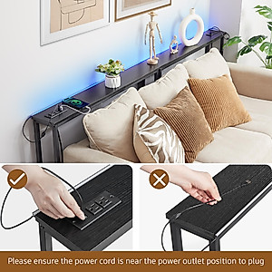 ELYKEN 5.9" Narrow Console Sofa Table with 7 Colors LED Light Strip, 5.9" Dx39.4”Wx31.1”H Long Behind Couch Table with Power Outlet&USB Port, Skinny Table Metal Frame 6.5’ Power Cord