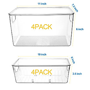 8pcs Refrigerator Organizer Bins with Lids - Clear Plastic Storage Bins, Stackable Food Fridge Organizers with Cutout Handles, Fruit Vegetable Storage Containers for Kitchen Pantry Organization
