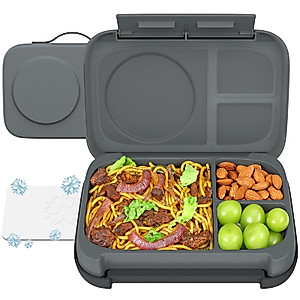 Caperci Heavy Duty Bento Box Adult Lunch Box - Leak-Proof Large Lunch Containers with Removable Ice Pack & 3 Compartments for Adults & Big Kids, BPA-Free, 1300mL/5.5 Cups (Dark Gray)