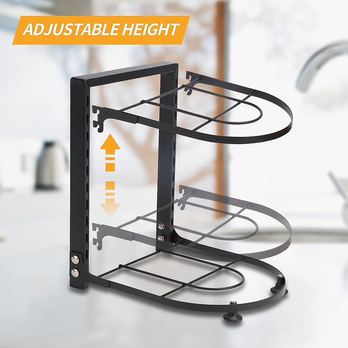 SUNDSGT Two-tier Pot and Pan Organizer for Cabinet,Adjustable Pot Organizer,Holds Heavy Pots and Cookware for Kitchen Counter and Cabinet