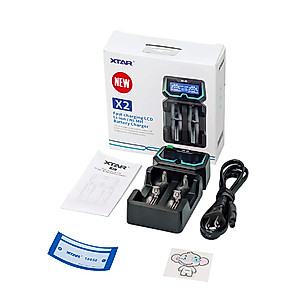 XTAR New X2 Extended Version 18650 Charger Protected 21700 18650 Battery and Charger Max 2A Charging Current w LCD Display 3.7V Battery Charger for 18350 26650 1.2V Ni-MH/ Ni-CD AC and Mirco USB Ports