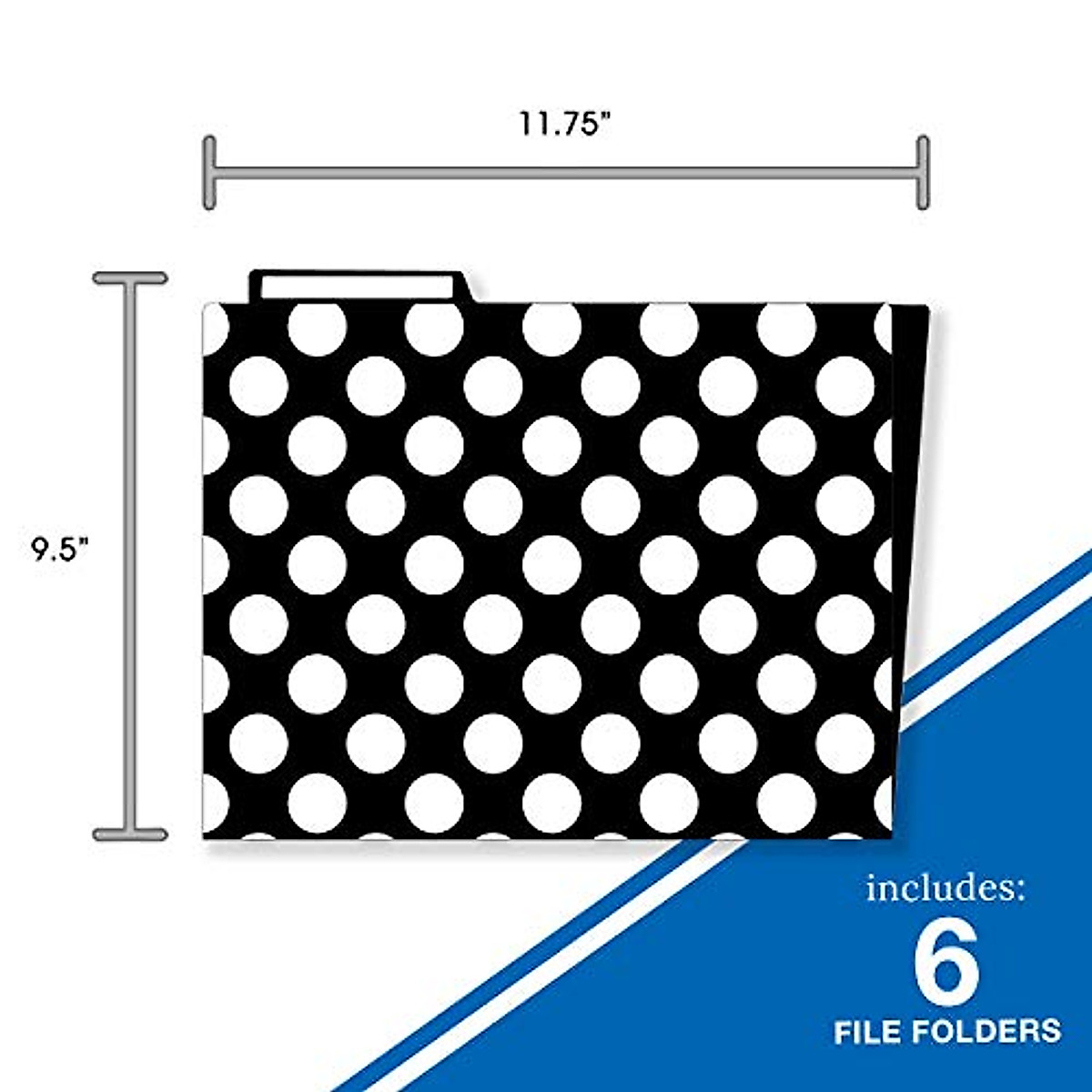 Schoolgirl Style Simply Stylish 6-Pack Decorative Teacher File Folders, 11.75" x 9.5" Black and White Letter Size File Folders With 1/3-Cut Tabs for Filing Cabinet, Office Supplies File Organizers