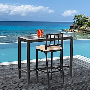 ONLYCTR Outdoor Patio Counter Height 55" Rectangle Bar Table for Patio, Garden, Yard, Balcony, Poolside (Black, 55inch-Length)