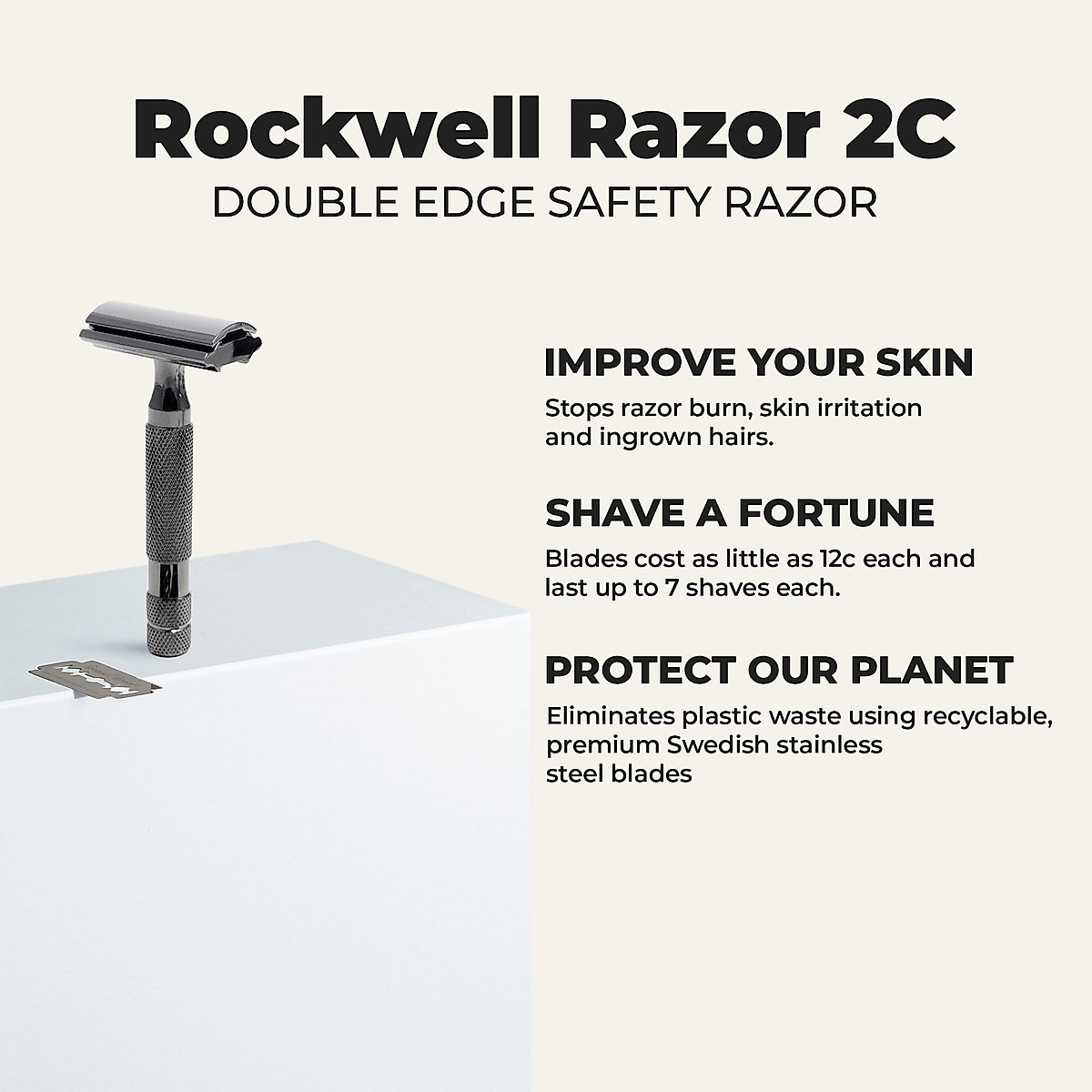 ROCKWELL RAZORS 2C Razor with 5 Blades, 6 Piece Set, Gunmetal Chrome
