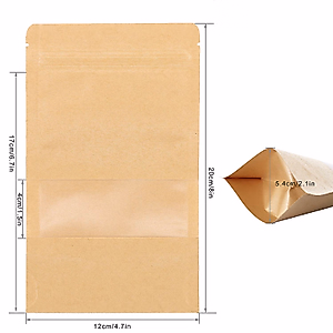SumDirect Kraft Food Bags with Window - Resealable Kraft Stand Up Pouches, 50Pack 4.7x7.8inches Zipper Food Storage Bags for Packaging