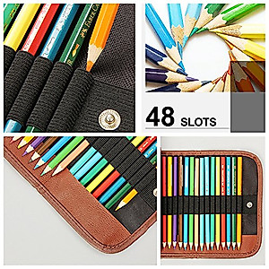2 Pack Colored Pencils Roll, SENHAI 48 Slot+ 72 Slot Canvas Pencil Organizer Bag/Wrap Rollable Pouch for School, Office, Travel