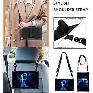 Onn 11 Tablet Pro Case with Tempered Glass Screen Protector SOATUTO Protective Cover with Kickstand Built in Shoulder Strap Shell Case for Onn Tablet Pro 11 2023 Model: 100110027 (Black+Black/1 Pcs)