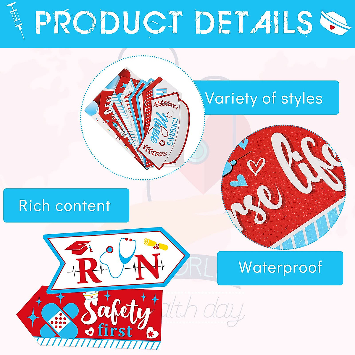 20 Pieces Nurse Graduation Decorations Nursing Graduation Party Supplies Arrows Cap Nurses Day Decorations Happy Nurses Week Decorations Nurse Kit Graduation Sign for Grad Nurse Nursing Congrats Party