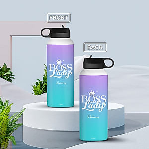winorax Personalized Boss Lady Water Bottle Stainless Steel Insulated Coffee Travel Cup Sports Bottles 12oz 18oz 32oz Birthday Christmas Boss's Day Gifts For Female Bosses Women Manager Lady