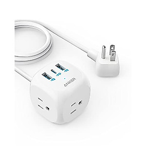 Anker 20W USB C Power Strip, 321 Power Strip with 3 Outlets and USB C Charging for iPhone 14/13 Series, 5 ft Extension Cord, Power Delivery,for Dorm Rooms,Home Office, Cruise Ship Travel, TUV Listed