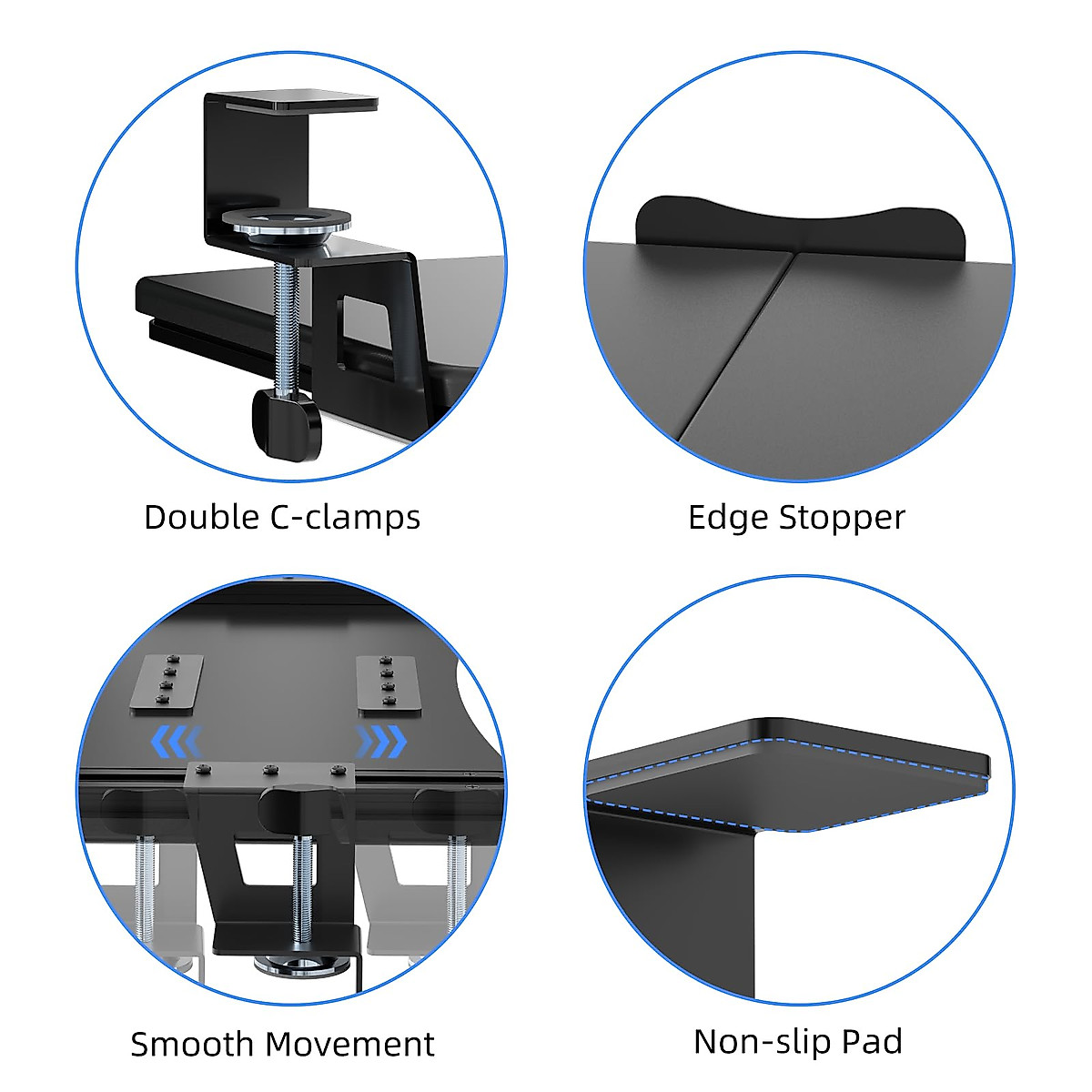 suptek Keyboard Tray Under Desk Pull Out with C Clamp Mount, Computer Keyboard & Mouse Tray, 25.6 (30 Including Clamps) x 11.8 inch Slide-Out Platform Computer Drawer for Typing, Black, DSF1