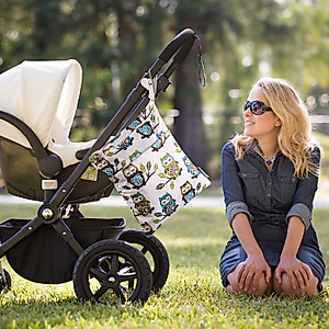 Wet Dry Bag Splice Cloth Diaper Wet Bags Waterproof Double Infant Stroller Travel Small Size Zipper Snap Handing for Swimwear Bathing Suit Baby Kids Reusable (Giraffe and Owls)